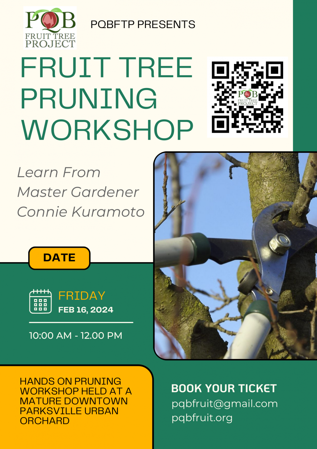 Fruit Tree Pruning Workshop – Feb 16, 2024 – PQB Fruit Tree Project
